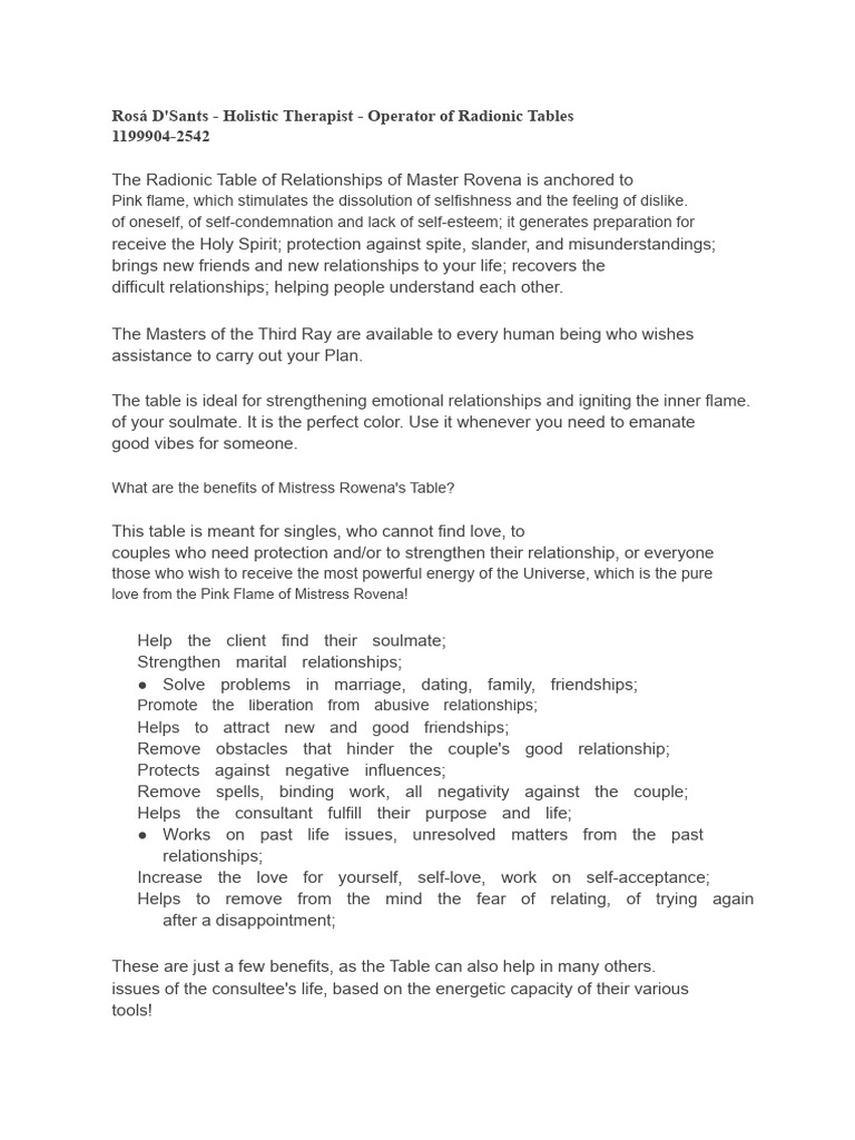 Radionic Table Relationships | PDF | Mental Health | Behavioural Sciences