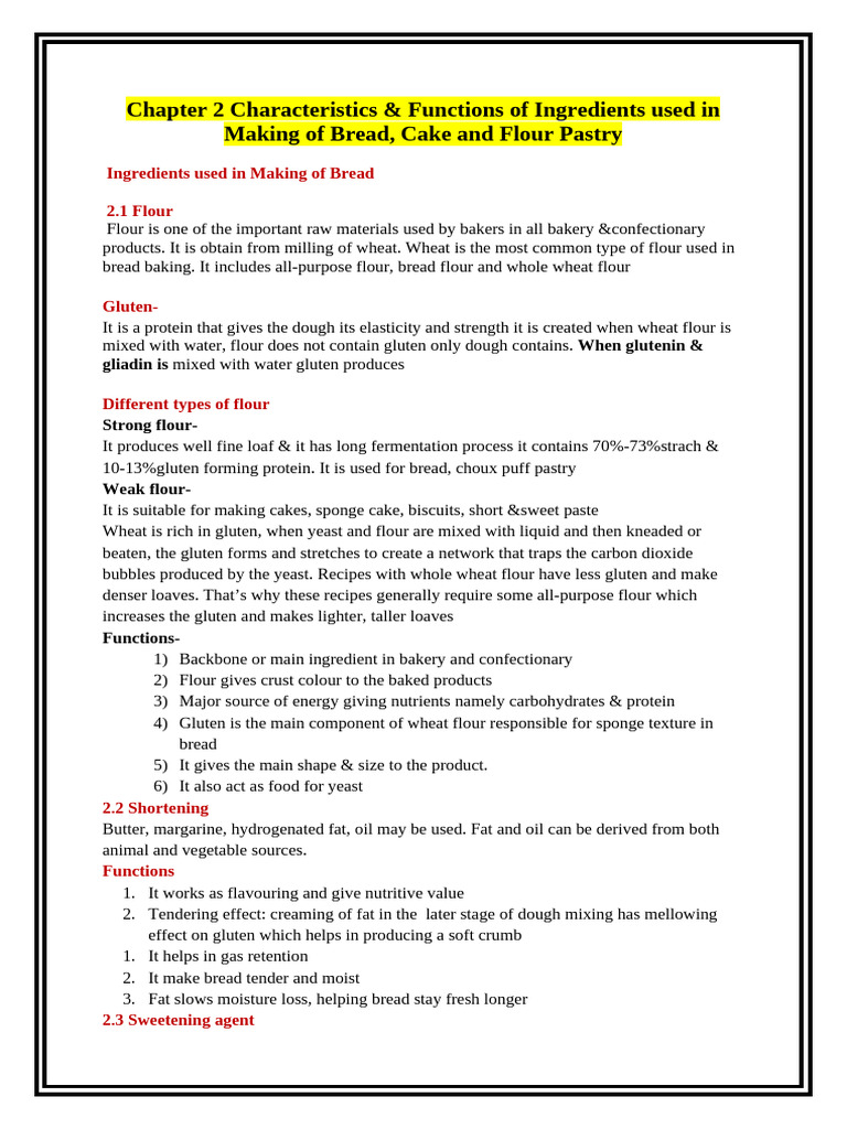 Ingredient Functions in Baking Bread & Cakes | PDF | Breads | Chocolate
