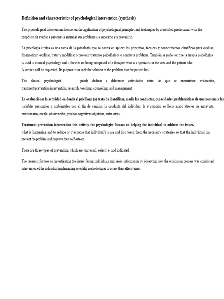 Characteristics of Psychological Intervention | PDF | Clinical ...