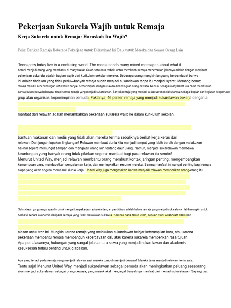 Aryan Patel - Pekerjaan Sukarela Wajib Untuk Remaja | PDF