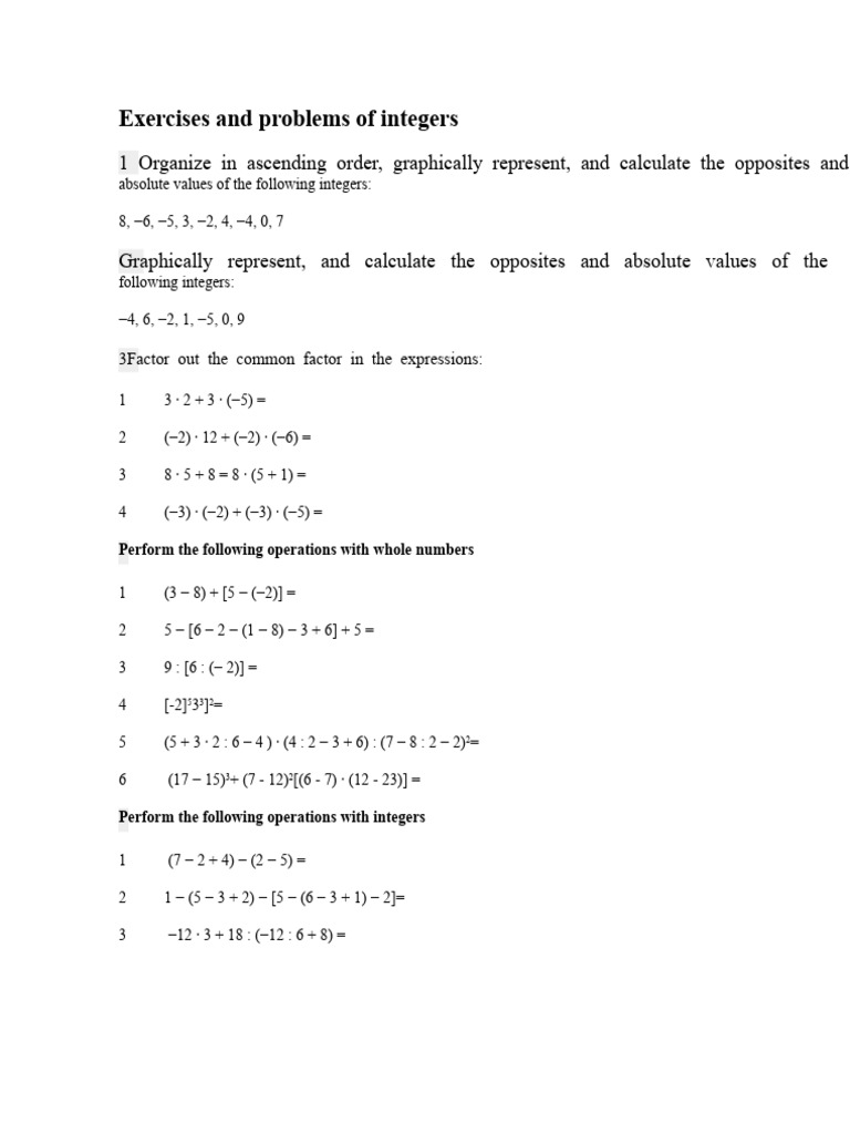 Exercises and Problems of Integers | PDF
