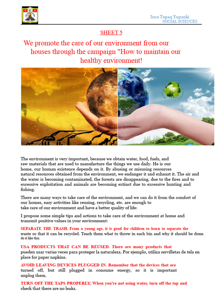 SHEET 5 We Promote The Care of Our Environment From Our Homes Through ...