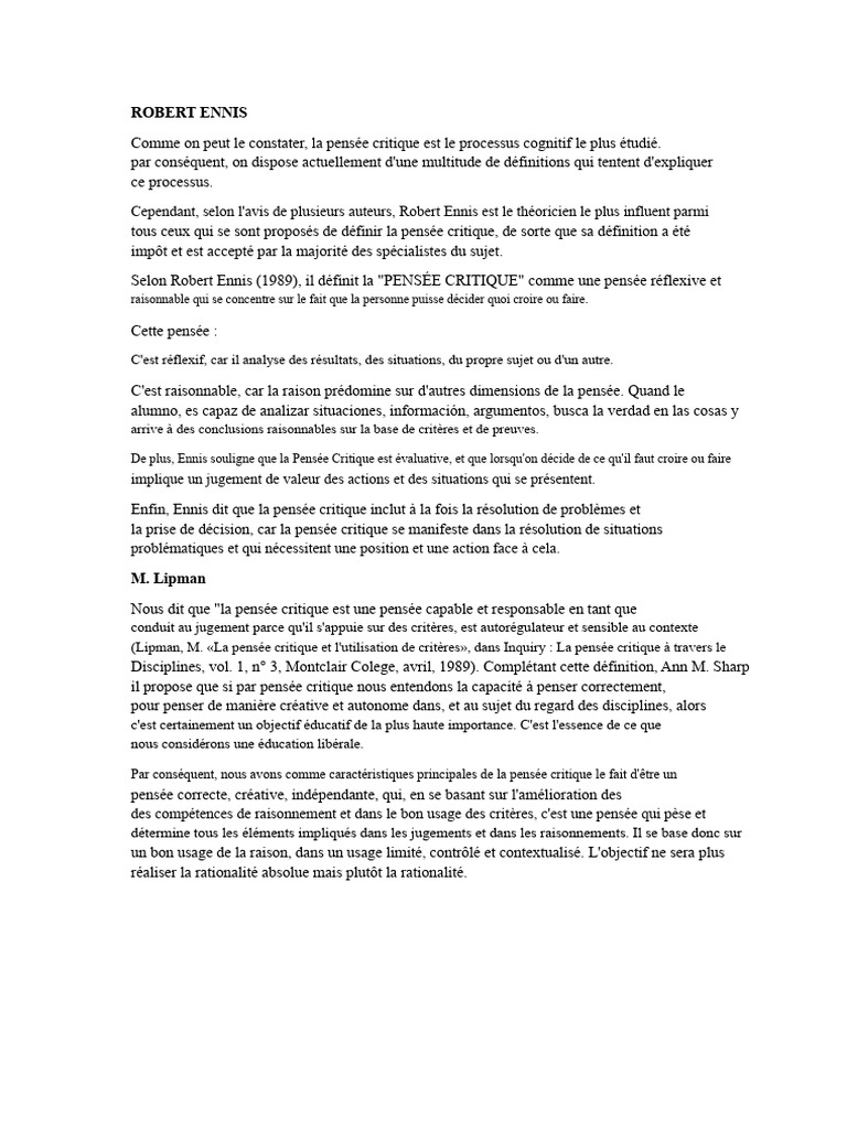Définition et principes de la pensée critique | PDF | Pensée critique ...