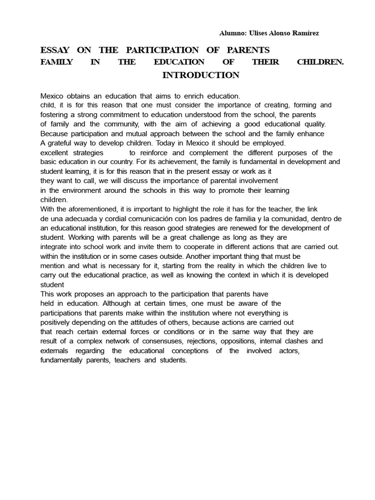 Essays On The Participation of Parents in The Education of Their ...