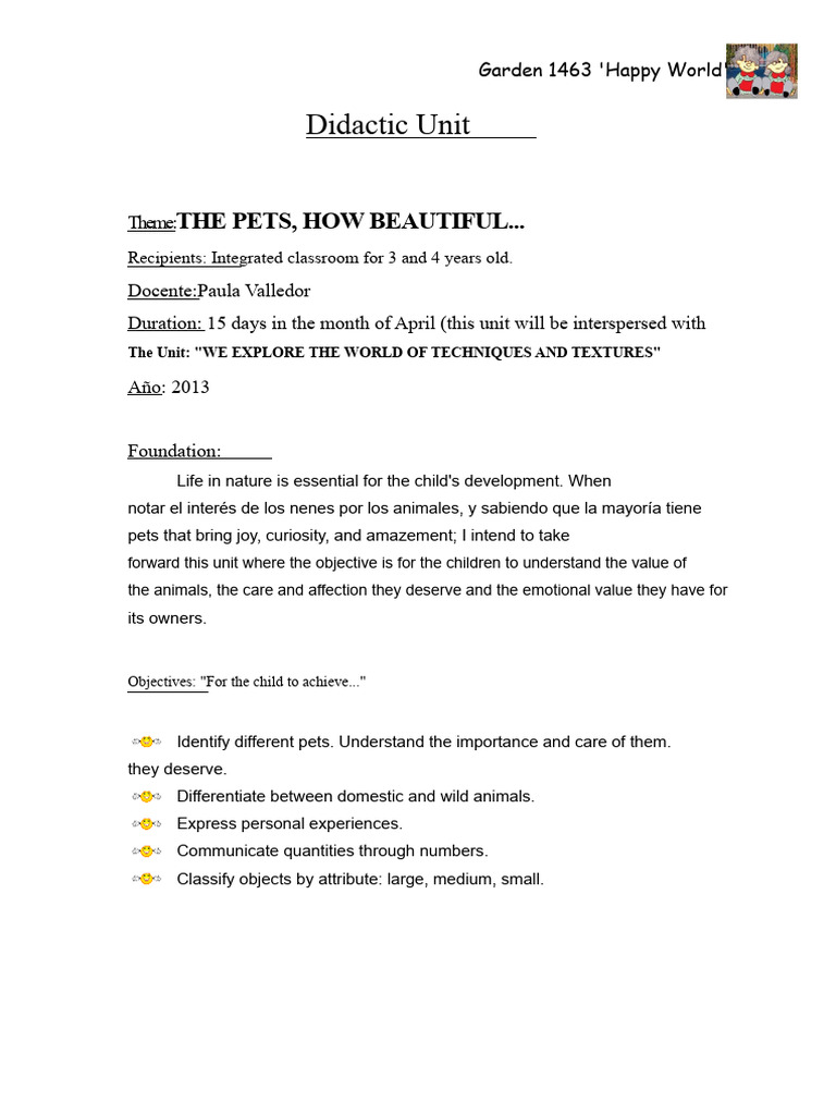 4 - Didactic Unit Pets | PDF | Pet