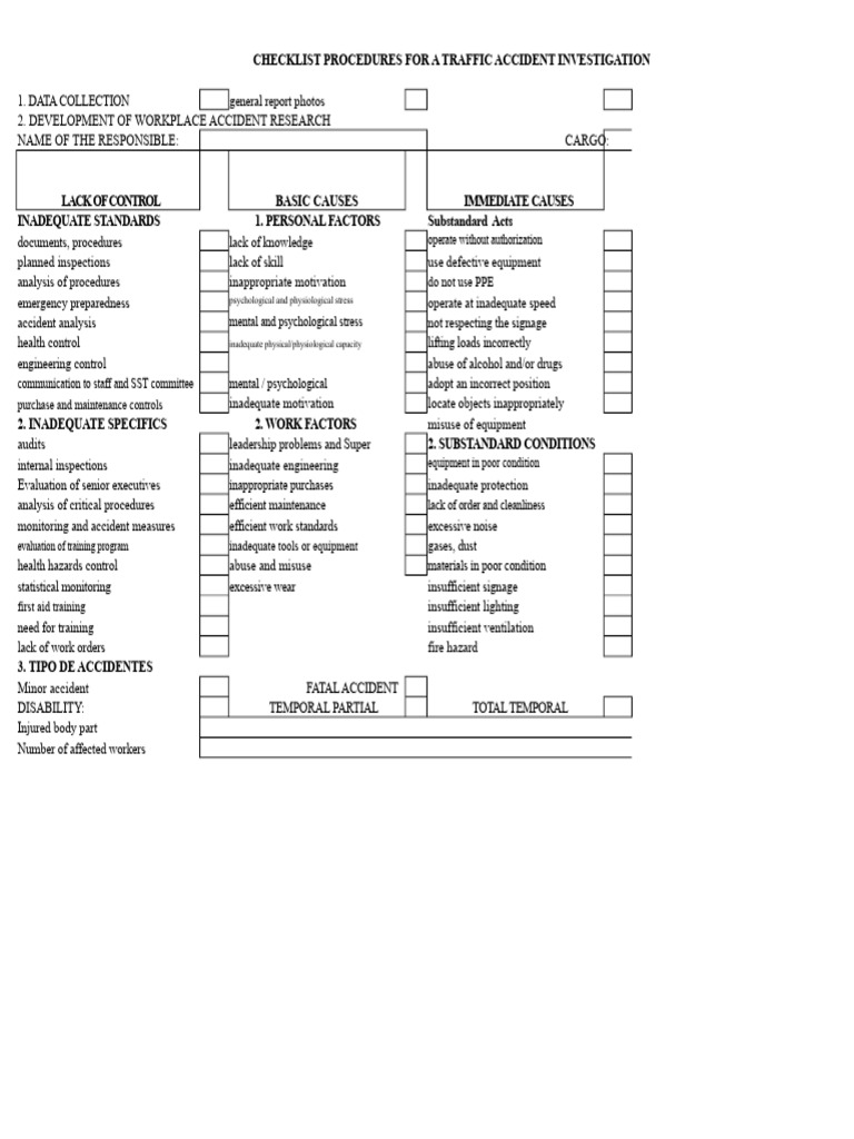 Traffic Accident Investigation Checklist | PDF | Occupational Safety ...