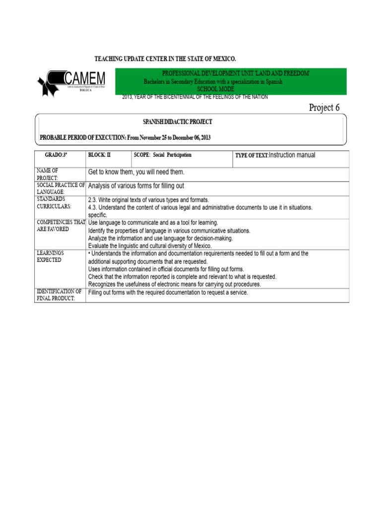 Spanish Didactic Project on Forms | PDF | Identity Document | Information
