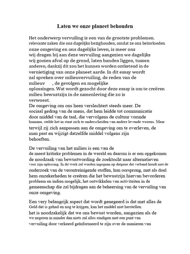 Essay Over Milieuvervuiling | PDF