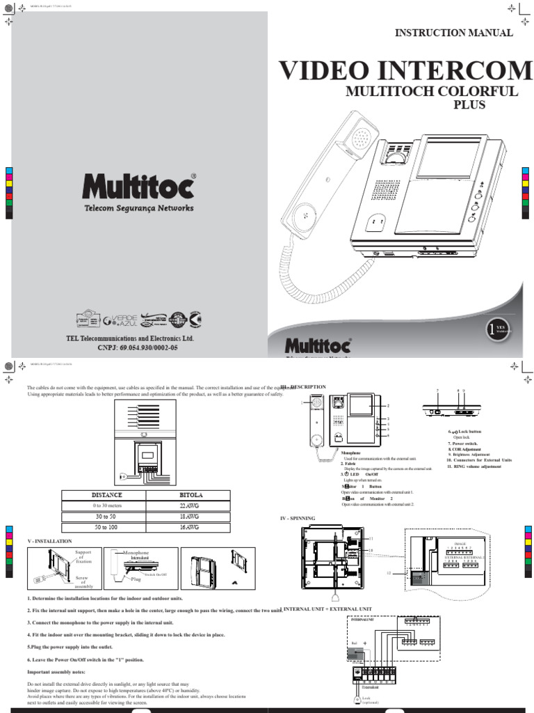 Multitoc Video Intercom Model Plus | PDF | Electrical Connector ...
