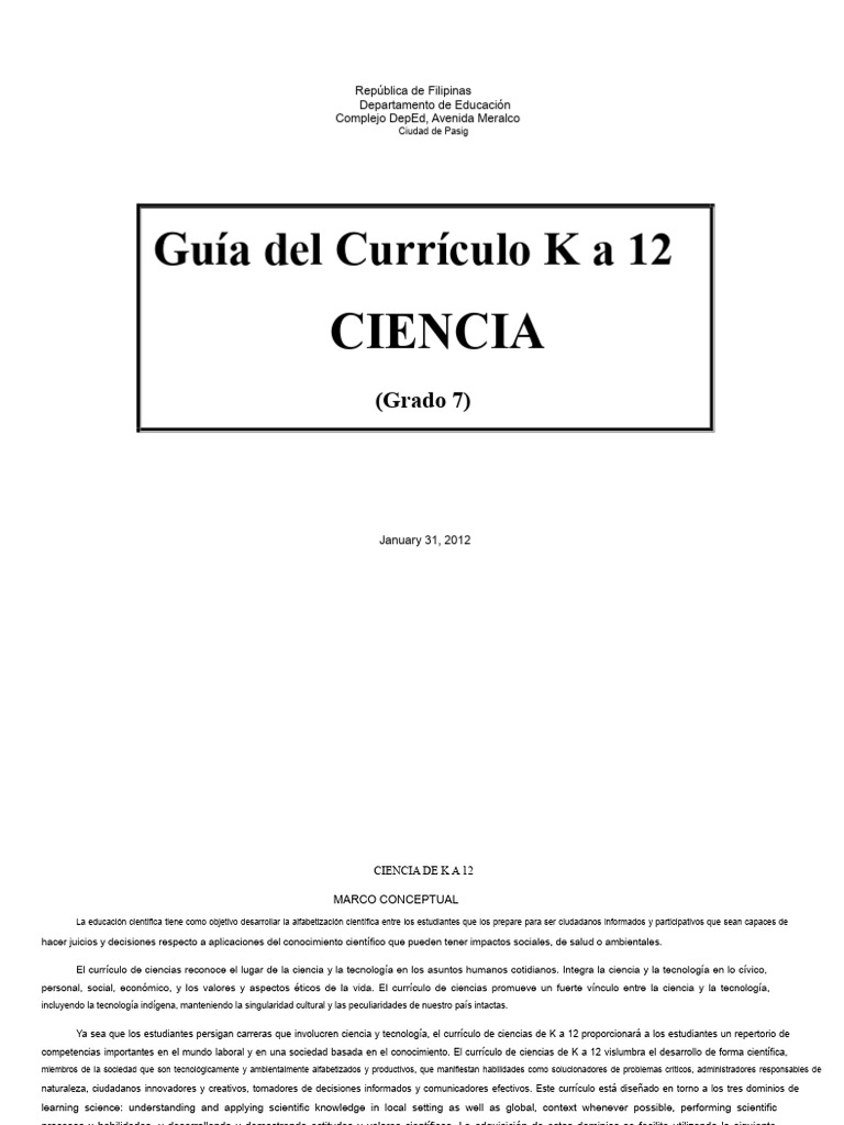 CIENCIAS - Guías Del Currículo K A 12 - Grado 7 | PDF | Plan de ...