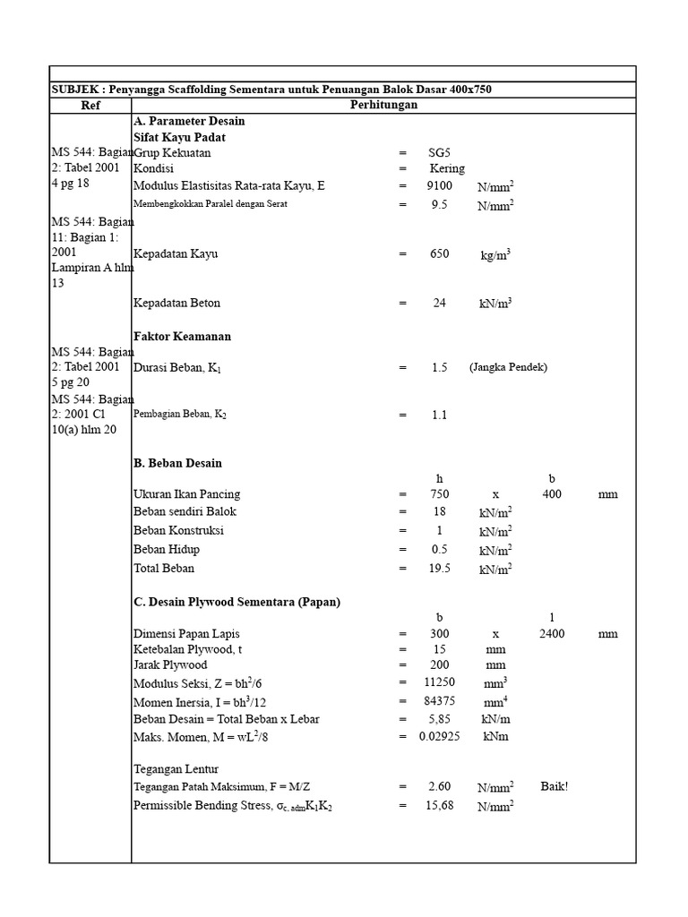 Perhitungan Desain Scaffolding (Kayu) | PDF