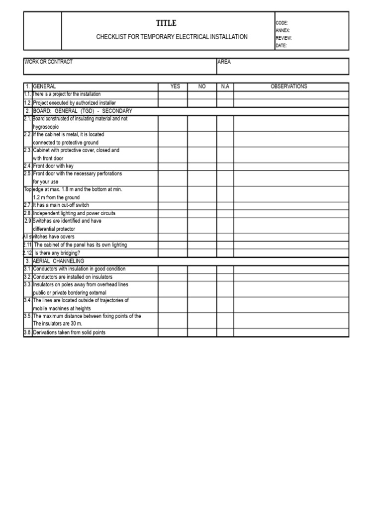 Electrical Checklist | PDF | Electrical Connector | Electrical Wiring