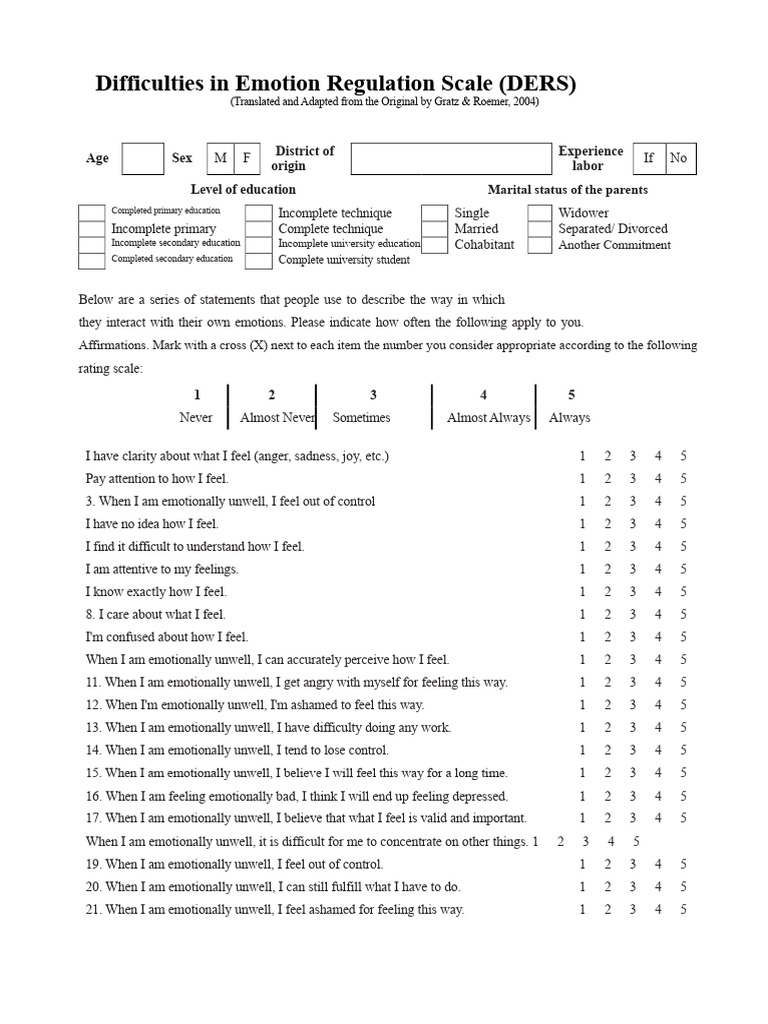 Ders - Adolescents PDF | PDF | Emotions | Emotional Self Regulation