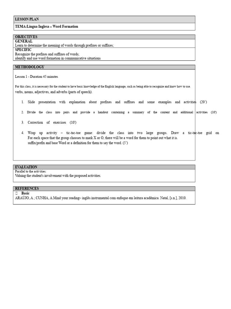 Lesson Plan - Word Formation | PDF