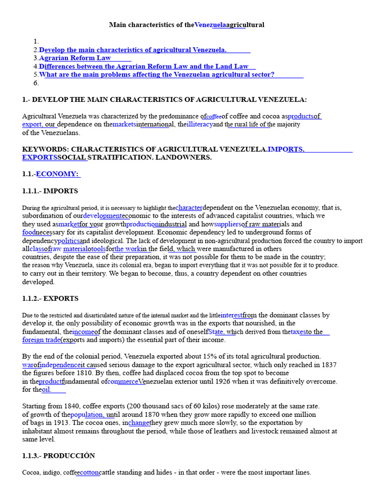 Characteristics of Venezuelan Agriculture | PDF | Venezuela | Economies