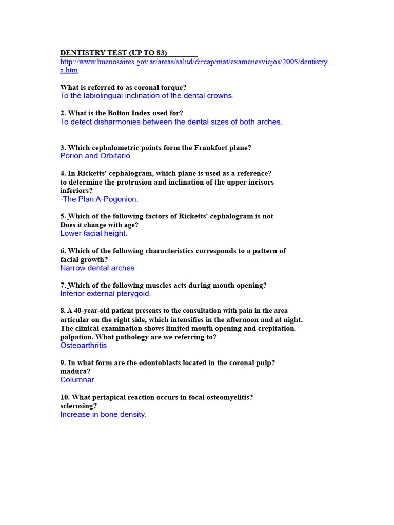 Dental Test | PDF | Periodontology | Medical Specialties