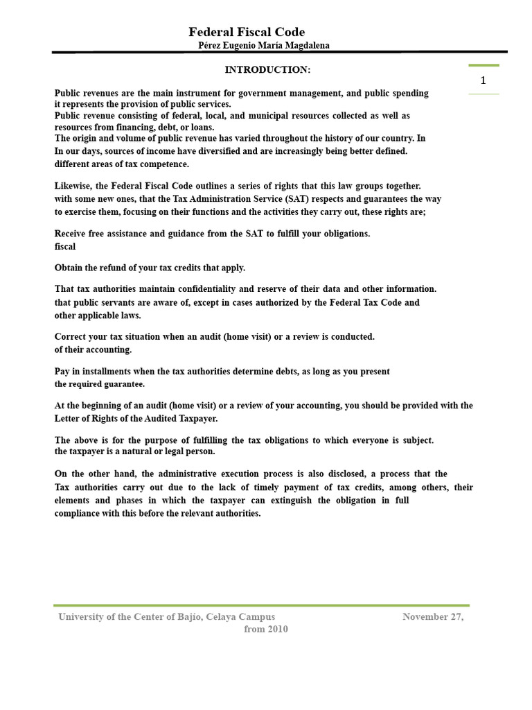 Overview of the Federal Fiscal Code | PDF | Taxes | Payments