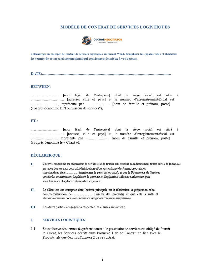 Modèle de contrat logistique à télécharger | PDF | Arbitrage | Coentreprise