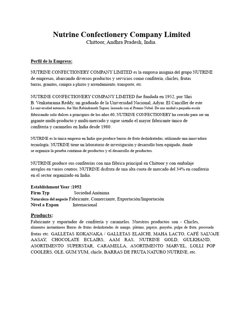 Compañía de Confitería Nutrine Limitada | PDF