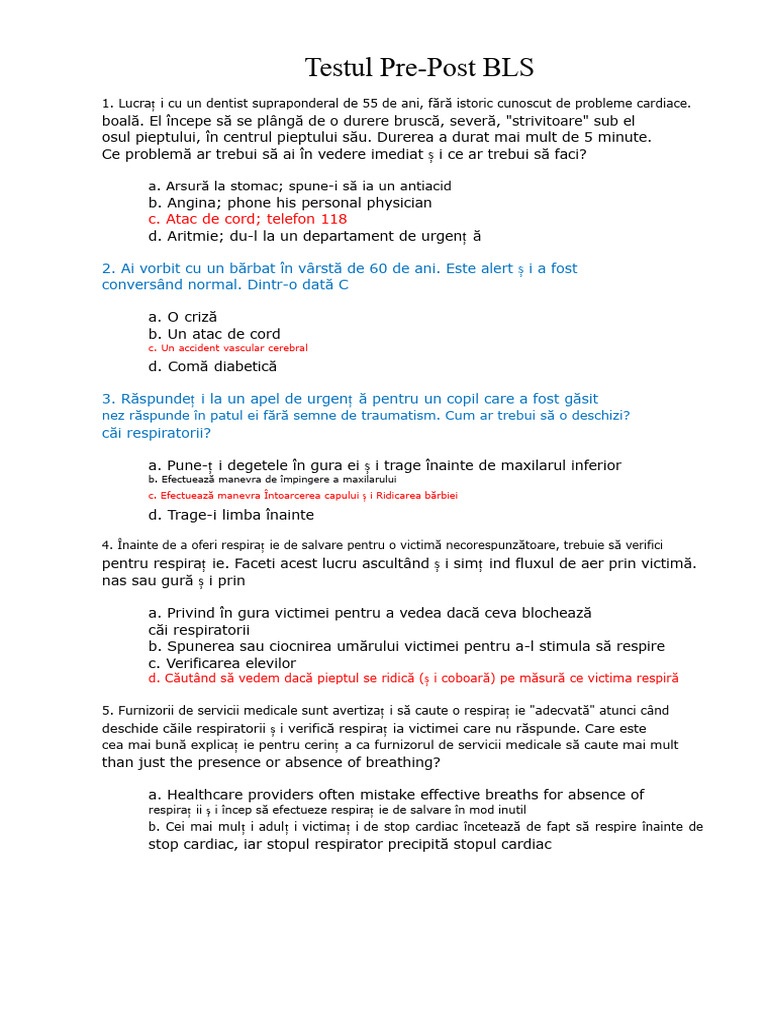 Pre Test - Post Test BLS | PDF