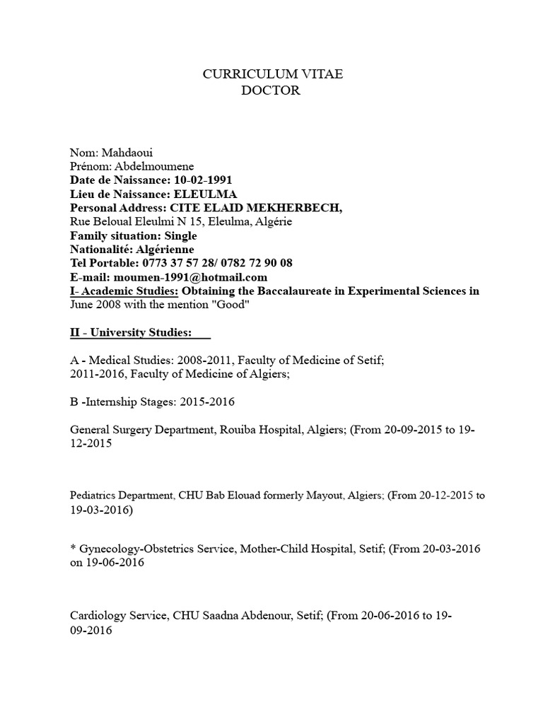 Curriculum Vitae Doctor | PDF