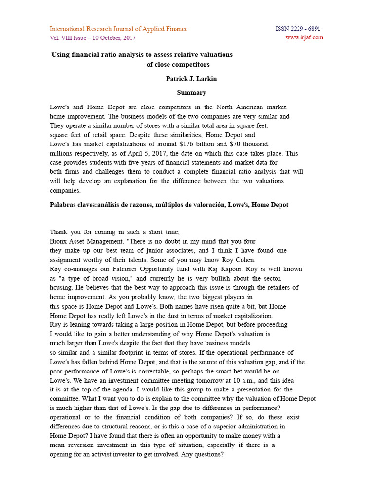 Case Study - Lowes Vs Home Depot | PDF | Valuation (Finance) | Leverage ...