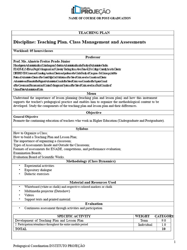 Teaching Plan for Higher Education Courses | PDF | Teachers ...