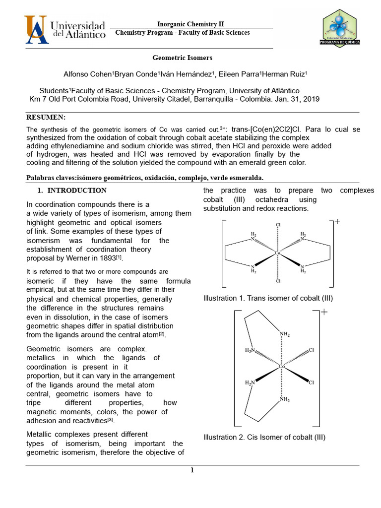 Report 5. Geometric Isomers (Trans Isomer) | PDF | Coordination Complex ...