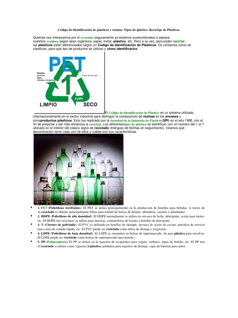 Códigos de Identificación de Plásticos | PDF | Cloruro de polivinilo ...