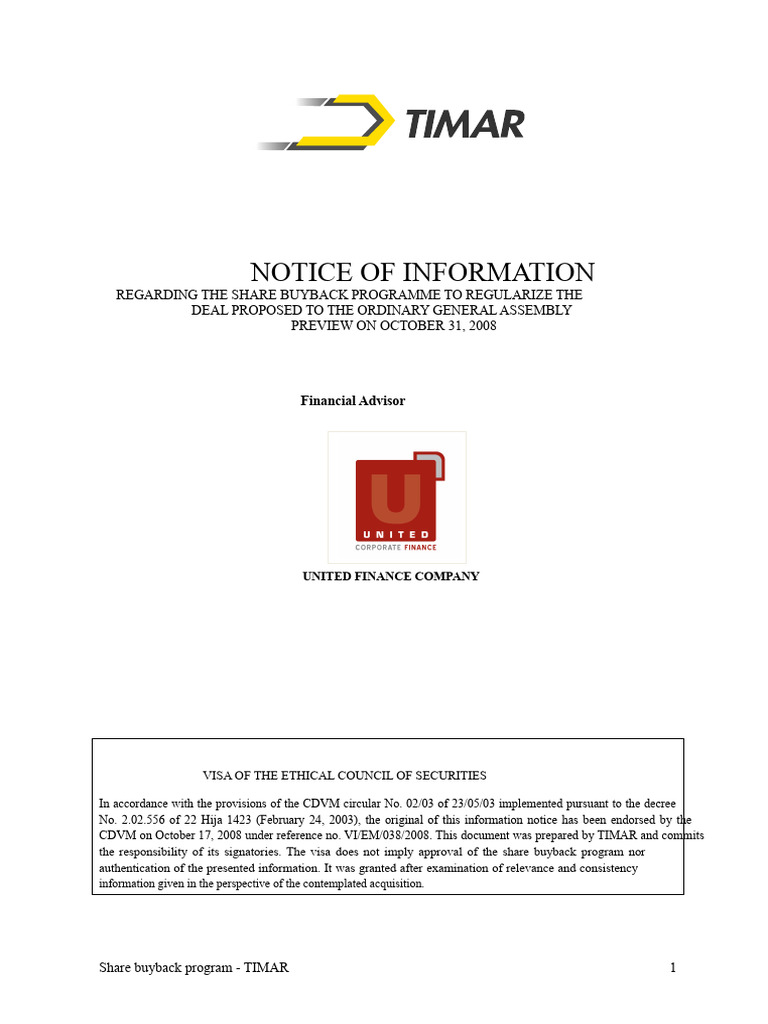 TIMAR Presentation | PDF | Audit | Share Repurchase