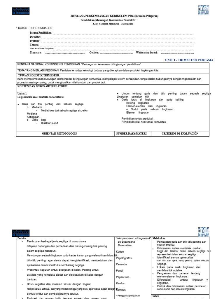 PDC 4to Matematika Sekolah Menengah L.H..Doc | PDF