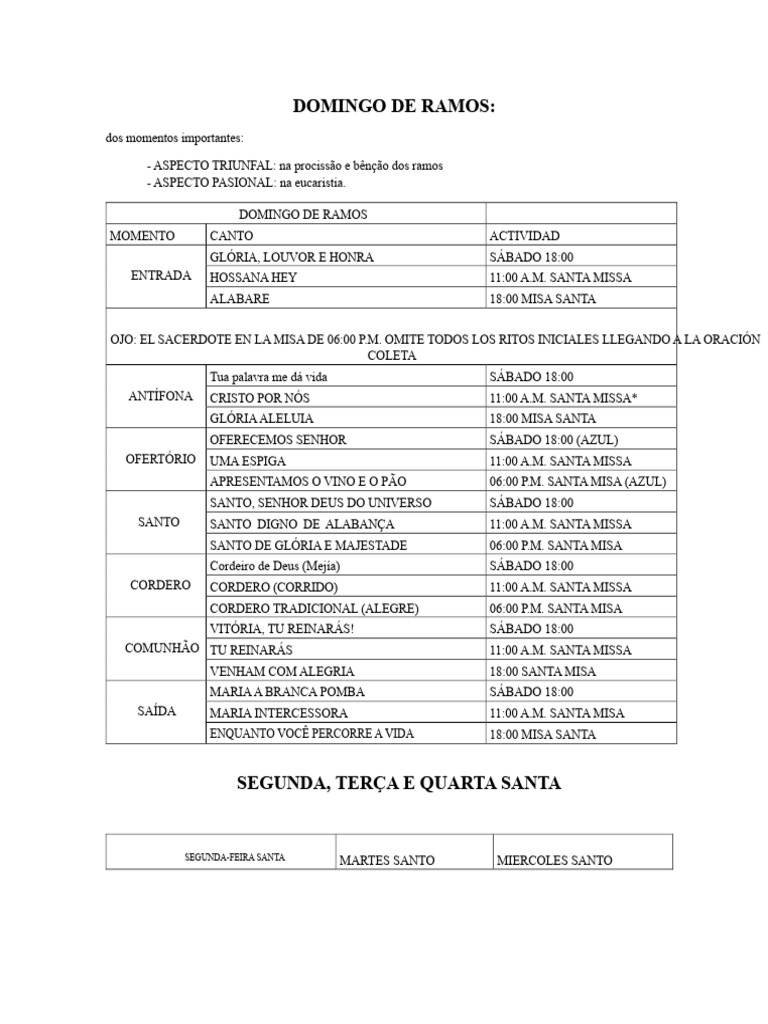 Lista de Cantos Word | PDF | Eucaristia | Oração