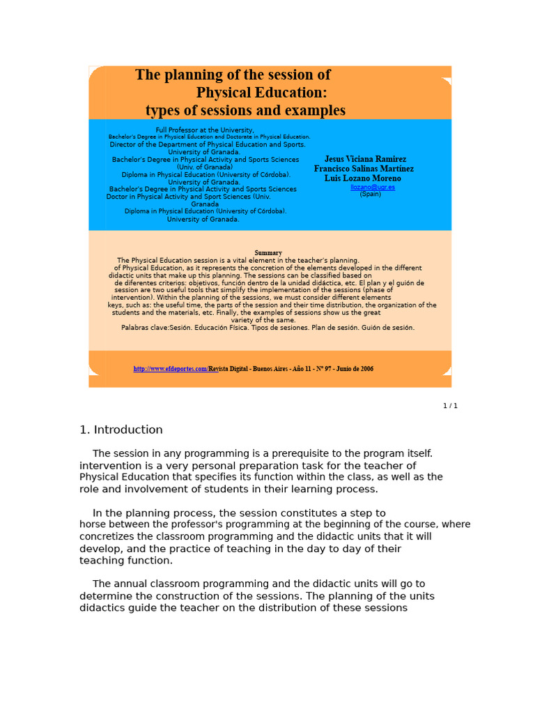 The Planning of The Physical Education Session | PDF | Curriculum ...