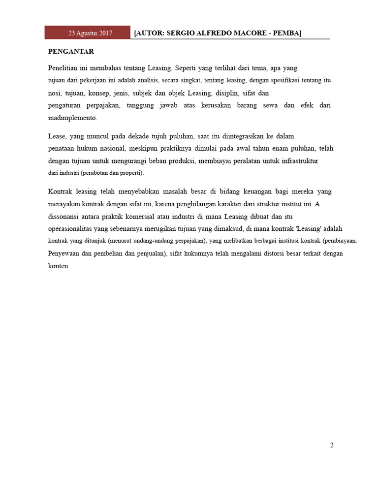 Analisis Kontrak Leasing dan Jenisnya | PDF