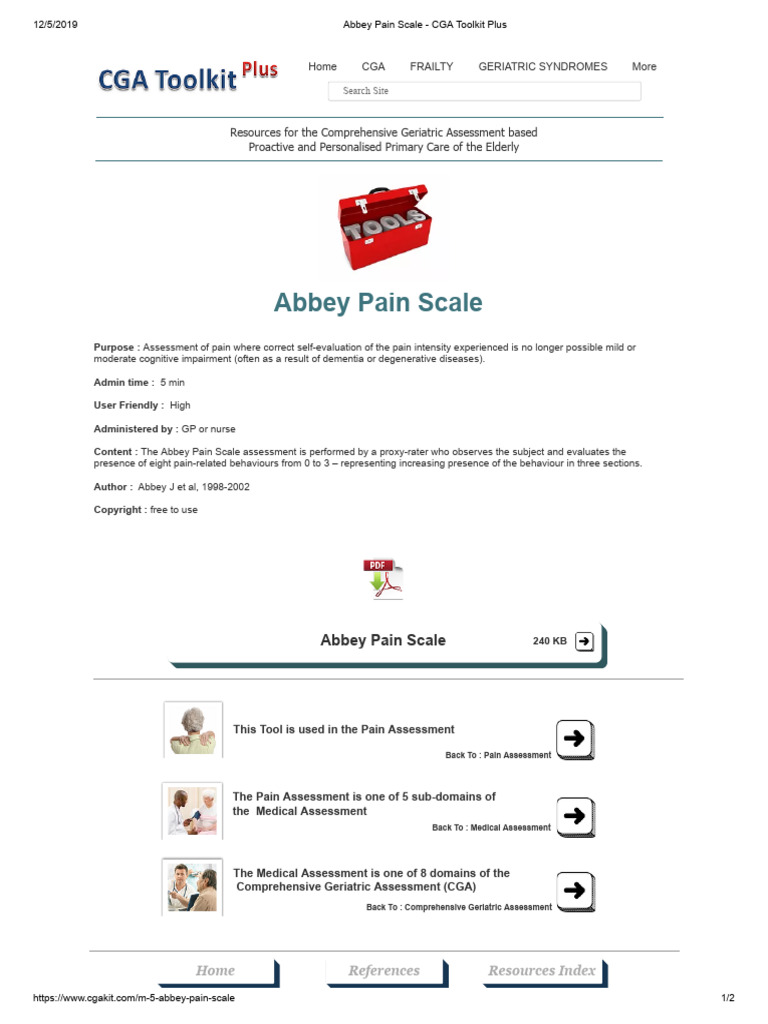 Abbey Pain Scale - CGA Toolkit Plus | PDF | Geriatrics | Neuroscience