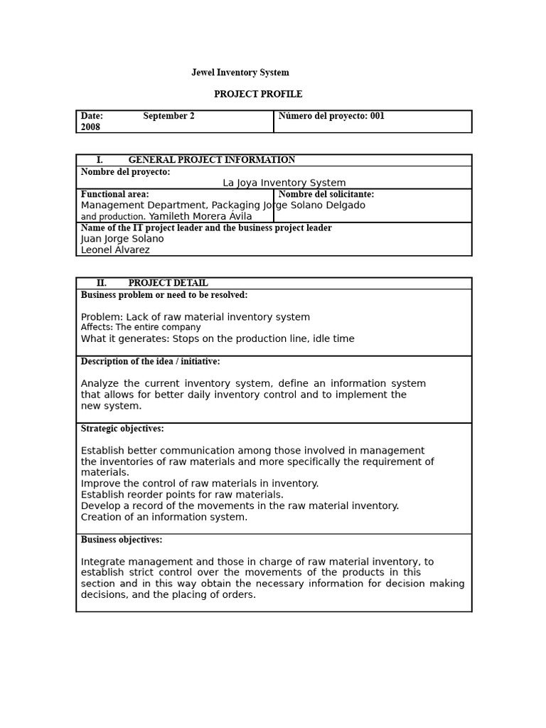 Project Profile Inventory System La Joya | PDF | Inventory | Business ...