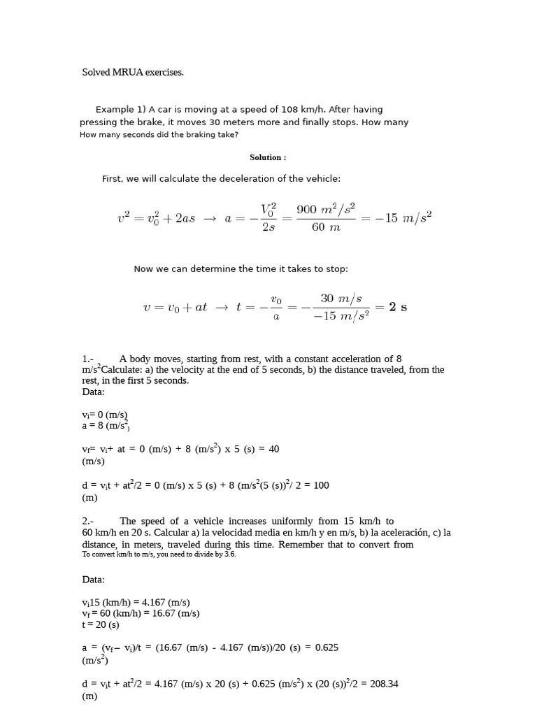 Uniformly Accelerated and Decelerated Rectilinear Motion Solved ...
