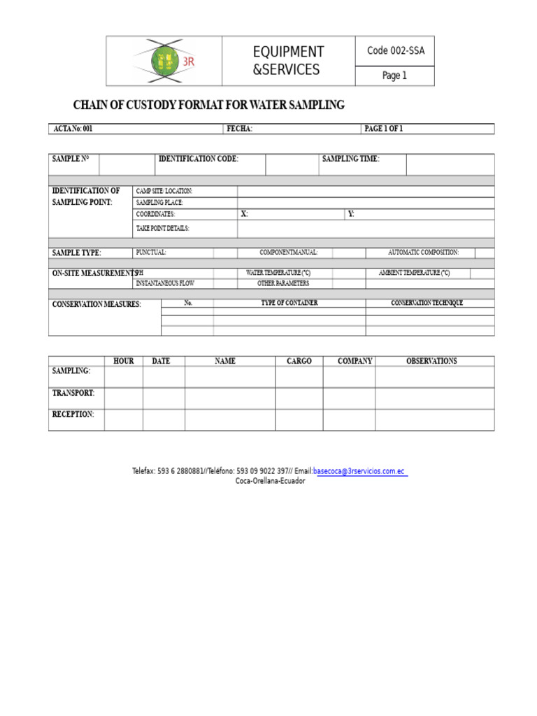 Water Sampling Chain of Custody Form | PDF