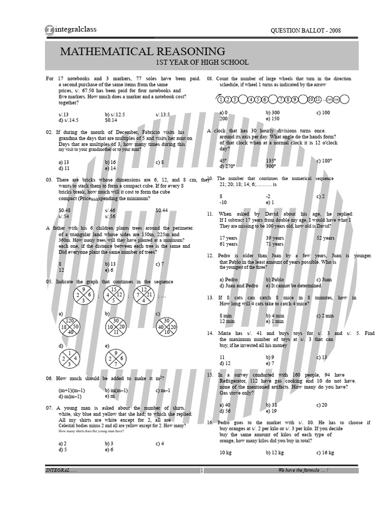Mathematical Reasoning - 1ST Year of High School PDF | PDF | Mathematics