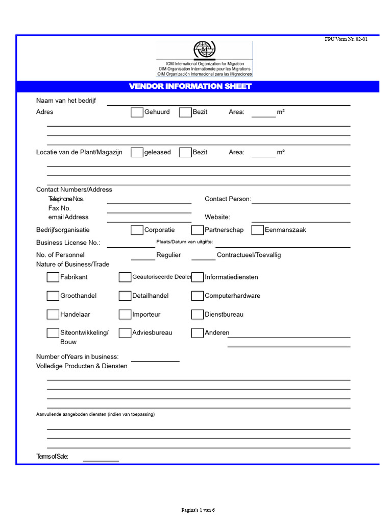 Vendor Information Sheet: Geautoriseerde Dealer | PDF