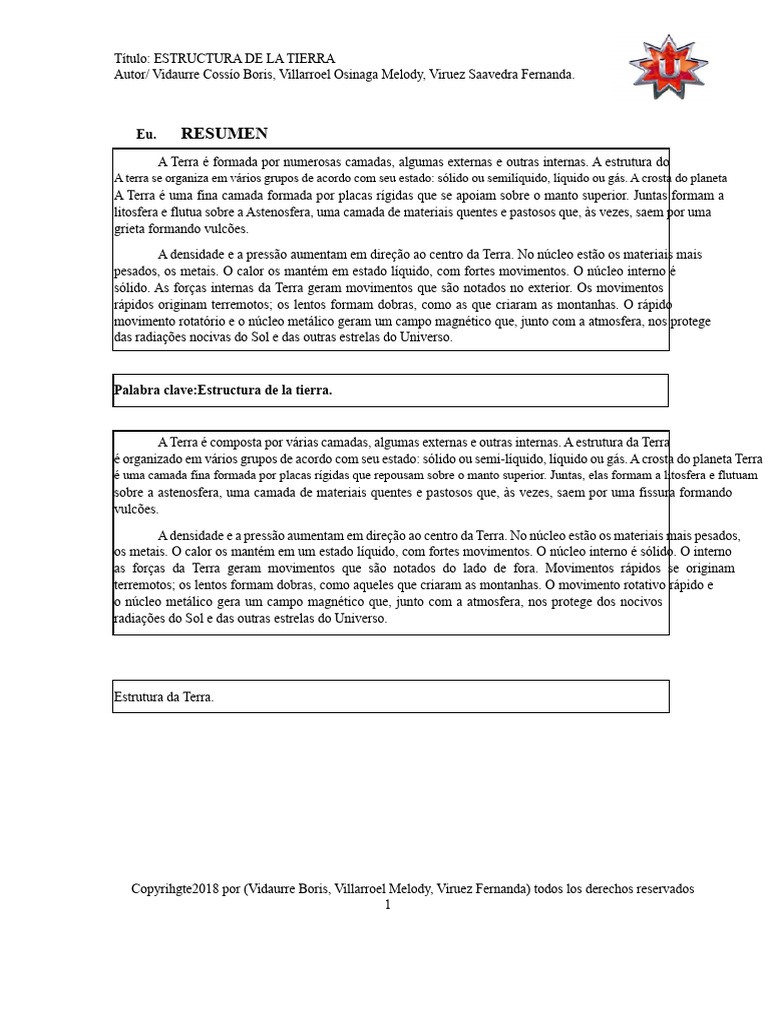 Relatório Estrutura Da Terra | PDF | Terra | Rochas (Geologia)