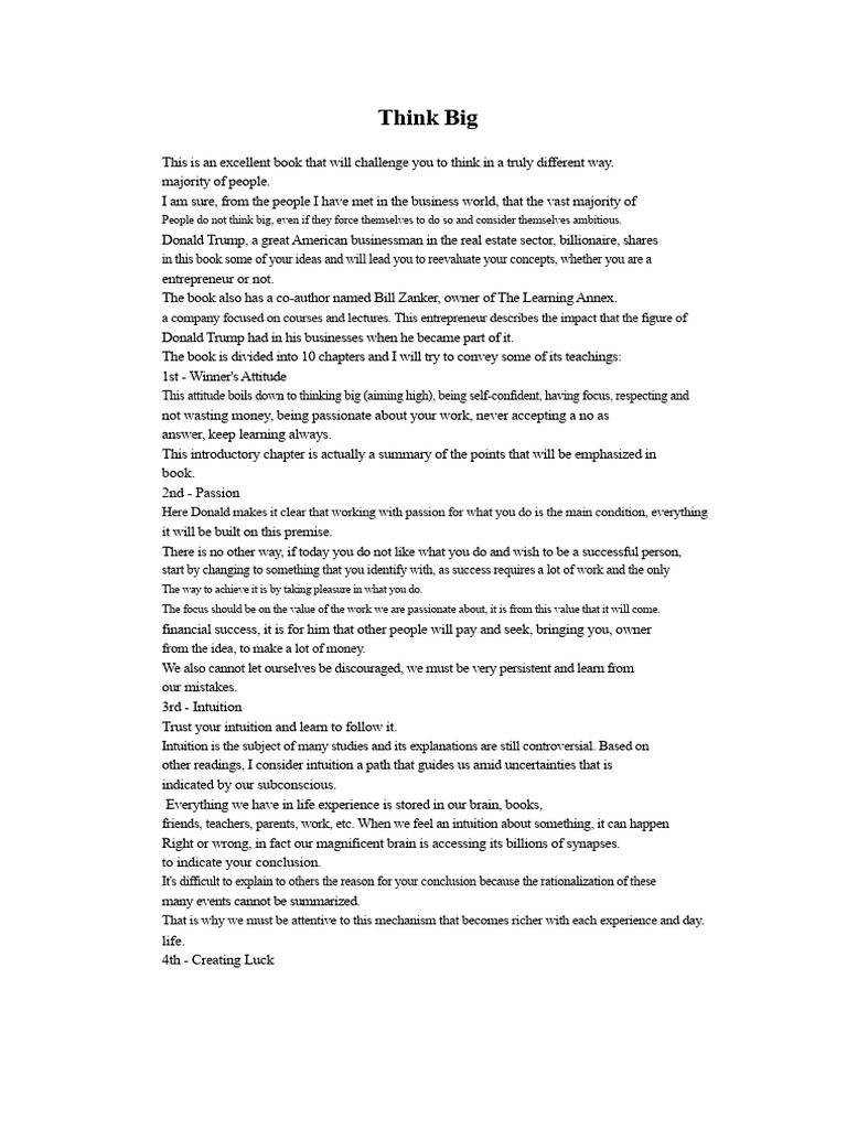 Think Big - Donald Trump and Bill Zanker | PDF | Intuition | Experience