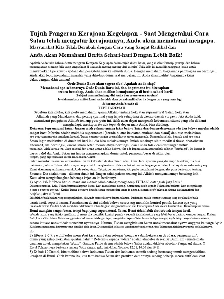 Pangeran Kerajaan Kegelapan dan Satan | PDF
