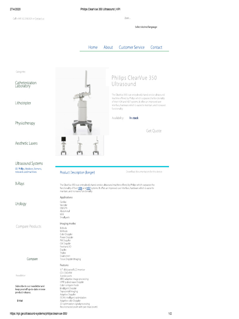 FT3 - Philips ClearVue 350 Ultrasound - KPI | PDF