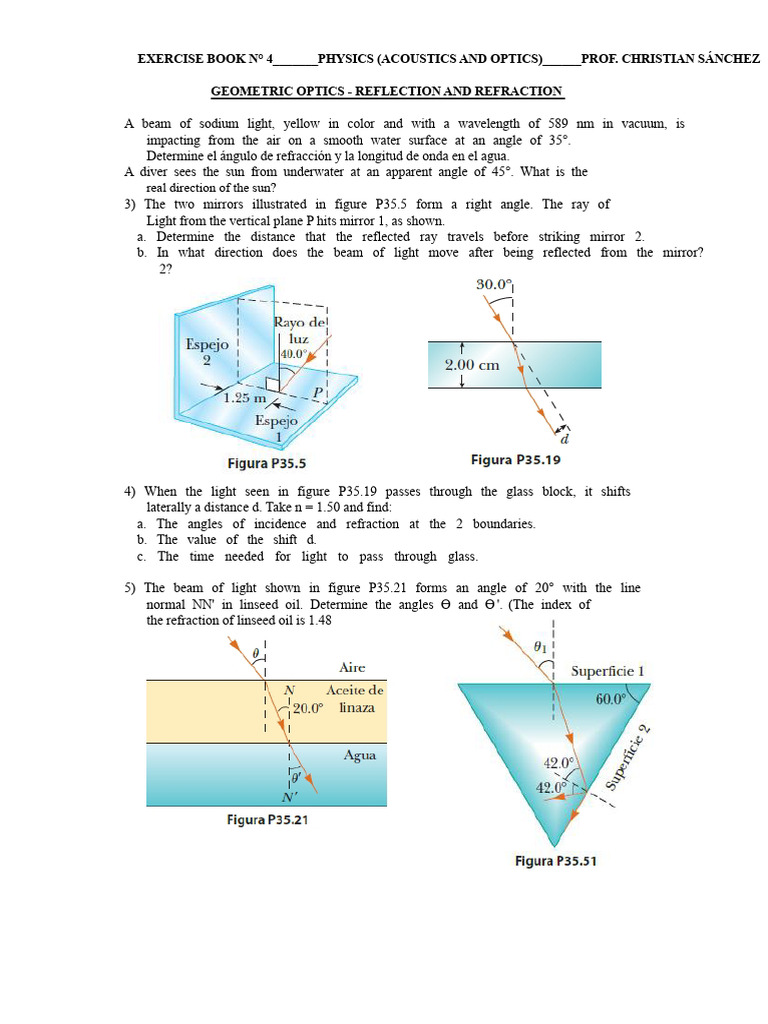 Exercise 4 Reflection and Refraction PDF | PDF