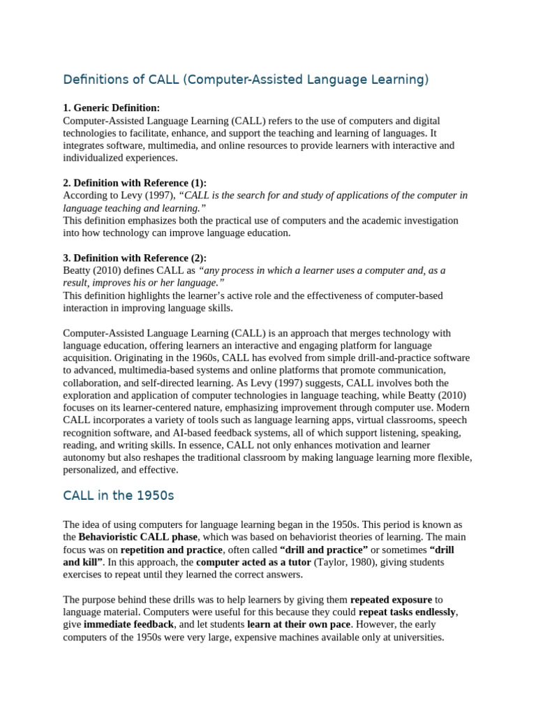 Brief History of Call | PDF | Multimedia | Learning