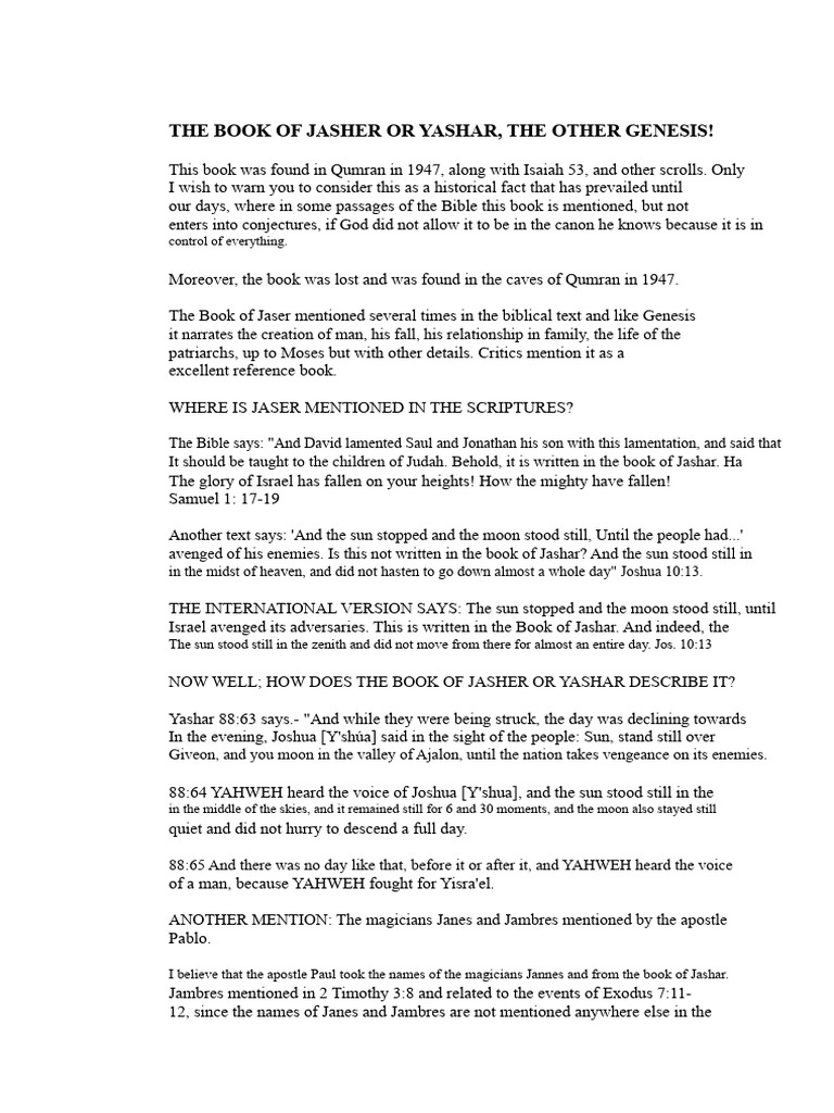 The Book of Jaser or Yashar | PDF | Religious Texts | Old Testament Books