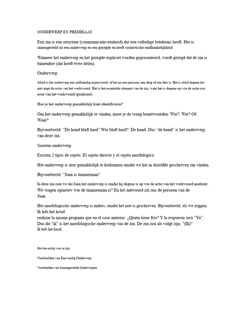 Onderwerp en Predicaat | PDF