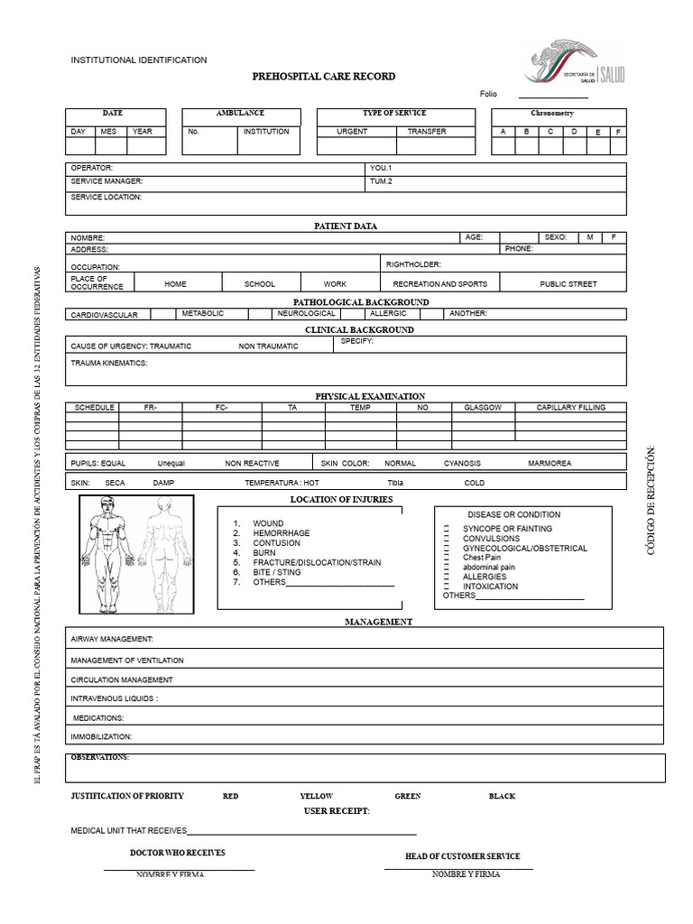 Prehospital Care Record Template | PDF | Emergency Medical Services ...