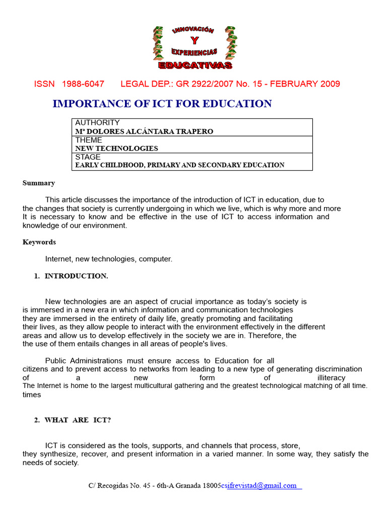 Importance of ICT in Education | PDF | Educational Technology ...